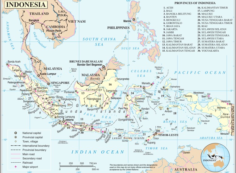 Bản đồ đất nước Indonesia (In-đô-nê-xi-a) Khổ lớn, Phóng to (2025)
