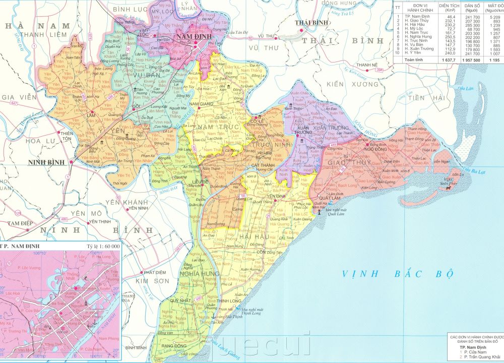 Bản đồ Hành Chính Tỉnh Nam Định Khổ Lớn Phóng To 2024